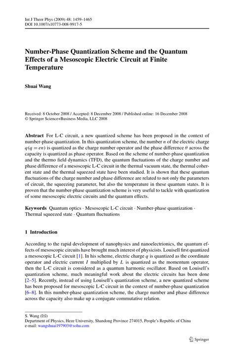 Pdf Number Phase Quantization Scheme And The Quantum Effects Of A