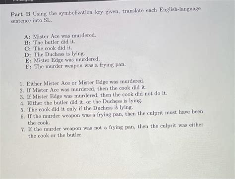 part b using the symbolization key given translate