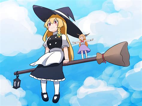 Safebooru 2girls Absurdres Blonde Hair Blue Sky Braid Broom Broom