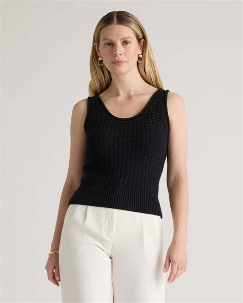 100 Organic Cotton Waffle Cropped Sweater Tank In Black