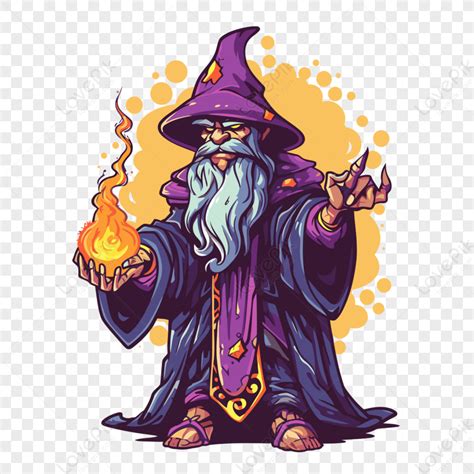 그의 손에 불을 들고 마법사 마법사 만화 벡터 의상 모자 폰트 Png 일러스트 무료 다운로드 Lovepik