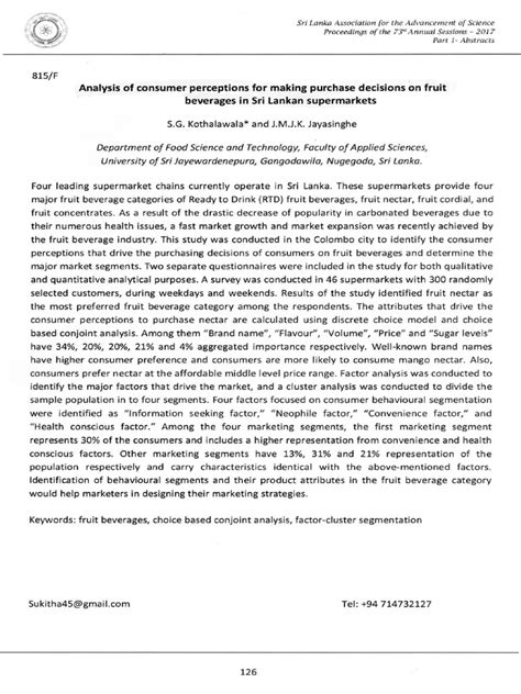 Analysis of Consumer Perceptions For Making Purchase Decisions On Fruit Beverages in Sri Lankan ...