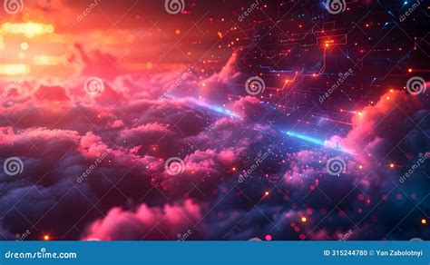 Neon Infused Cloudscape A Symphony Of Data And Light Concept Data Visualization Neon Lighting