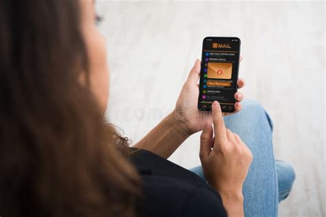 New Email Woman Holding Smartphone With Inbox Mail Messages Notification On Screen Stock Photo