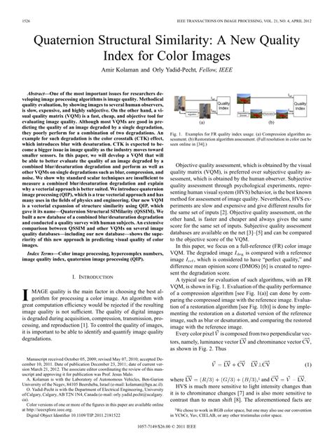 Pdf Quaternion Structural Similarity A New Quality Index For Color