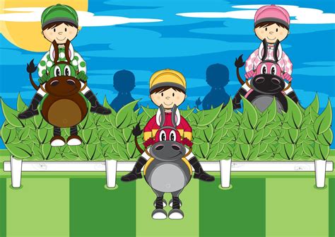 Cute Cartoon Jockeys On Horses Sport And Leisure Illustration 22916330
