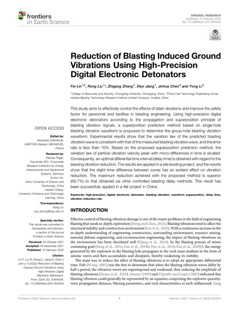 Pdf Reduction Of Blasting Induced Ground Vibrations Using High Precision Digital Electronic