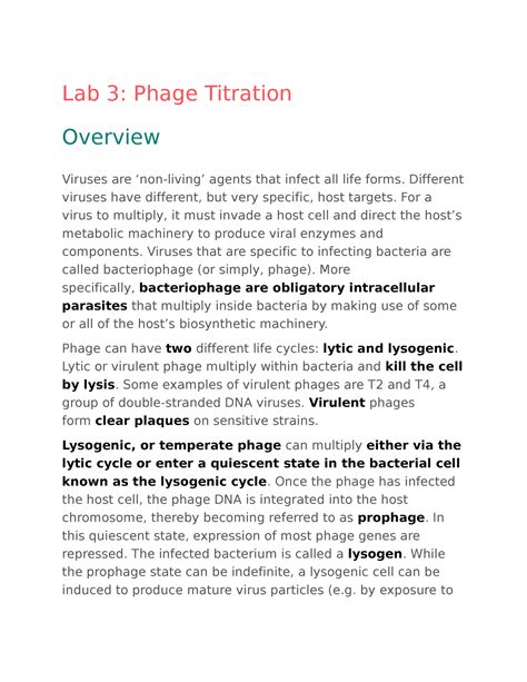 Phage Titration Procedure Quantification Of Bacteriophage By