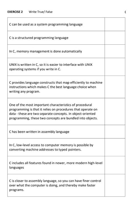 Solved Exercise 2 Write True False C Can Be Used As A