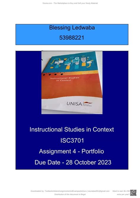 Isc3701 Assignment 4 Portfolio Complete Answers 2023 806369 Due 8