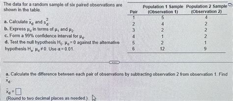 solved the data for a random sample of six paired