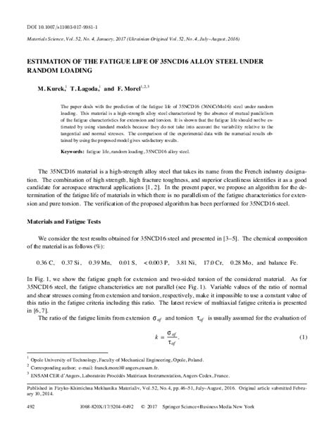 Pdf Estimation Of The Fatigue Life Of 35ncd16 Alloy Steel Under