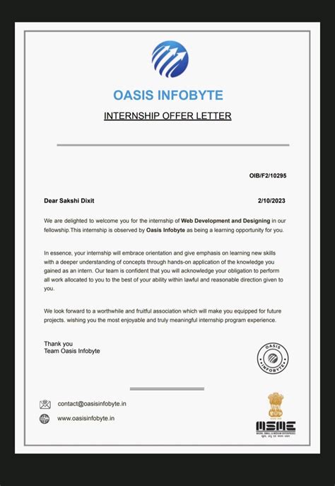 sakshi dixit on linkedin oasisinfobyte webdevelopment projects