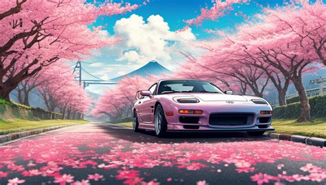 Mazda Rx 7 Dreamscape Amidst Sakura Blossoms In Japans Serenity