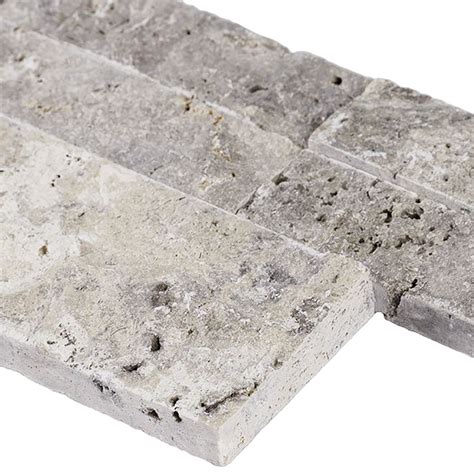 Silver Travertine L Corner 6x12x6 Split Face Ledger Panel Stacked Stone