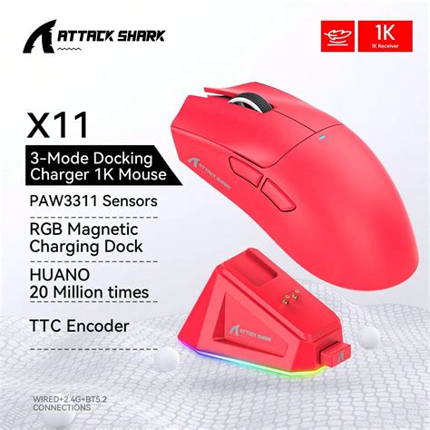 Attack Shark Mouse Da Gioco Senza Fili Attack Shark X11 Colore Rosso Con Impugnatura