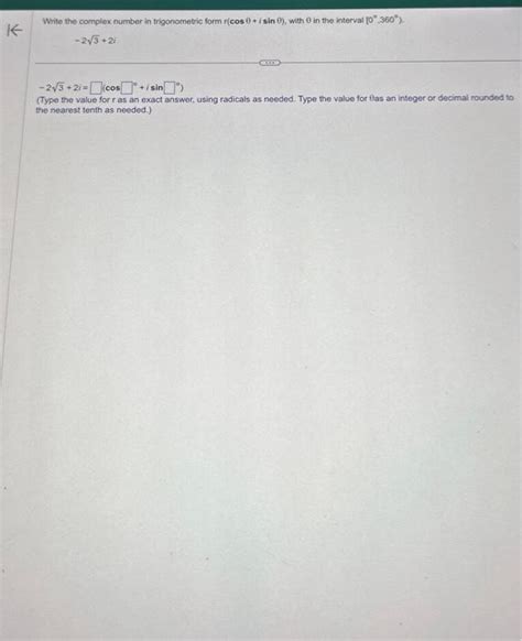 Solved Write The Complex Number In Trigonometric Form Chegg