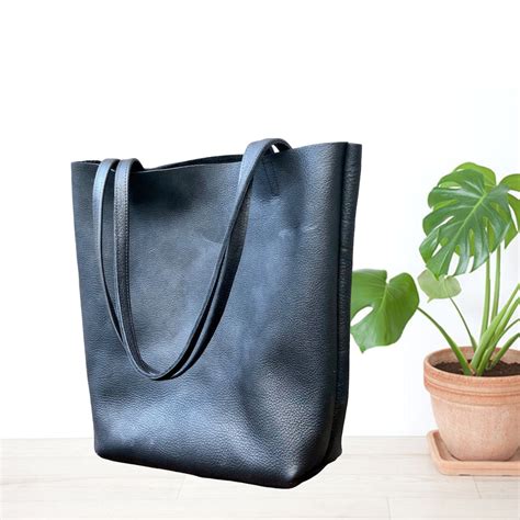 Tall Black Leather Tote Work And Travel Leather Bag Leather Computer