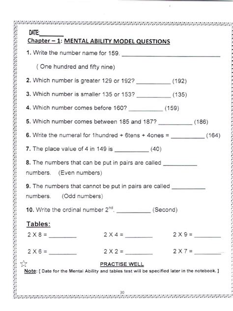 Cbse Class 2 Maths Practice Worksheets 147 Mental Ability Pdf