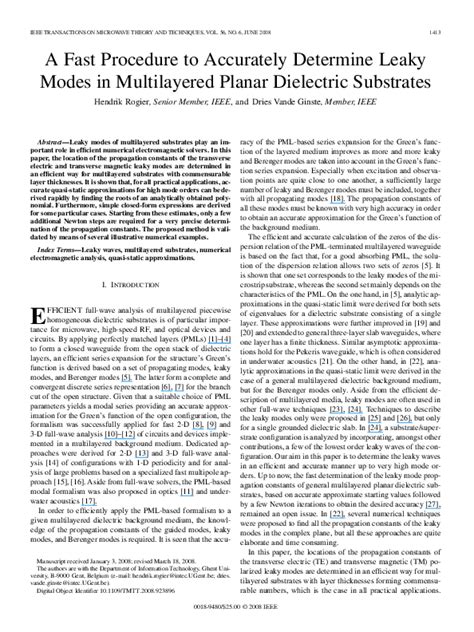 Pdf A Fast Procedure To Accurately Determine Leaky Modes In Multilayered Planar Dielectric