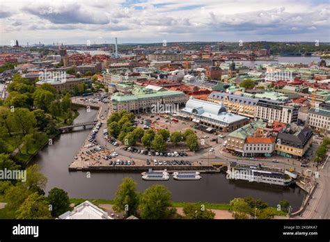 Sweden Vastra Gotaland County Gothenburg Aerial View Of City Canal