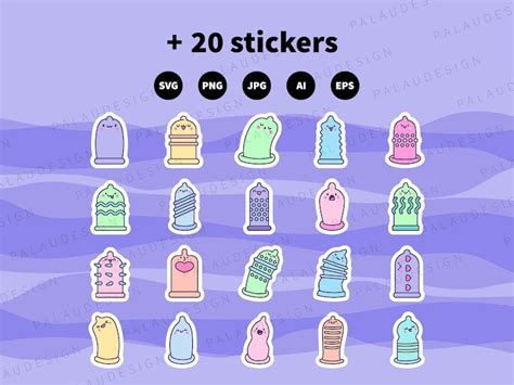 Cute Condoms Digital Clipart Funny Svg Png Outlines Instant Download Kawaii Vector Graphics