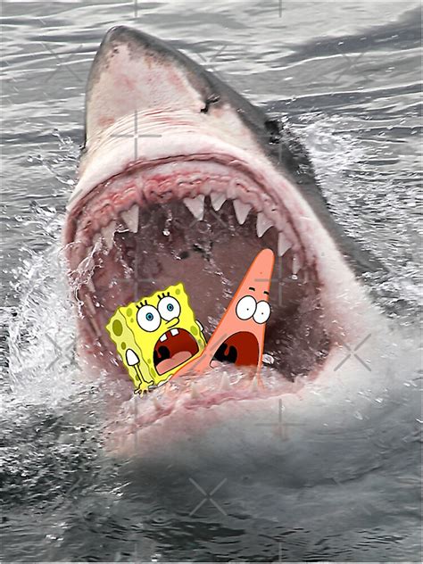 Spongebob Squarepants Shark Attack Humorous Sticker For Sale By Josuezuniga Redbubble
