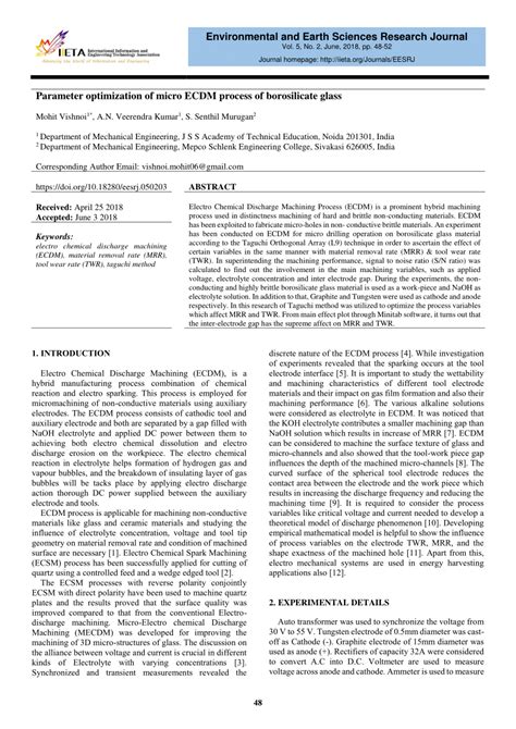 Pdf Parameter Optimization Of Micro Ecdm Process Of Borosilicate Glass