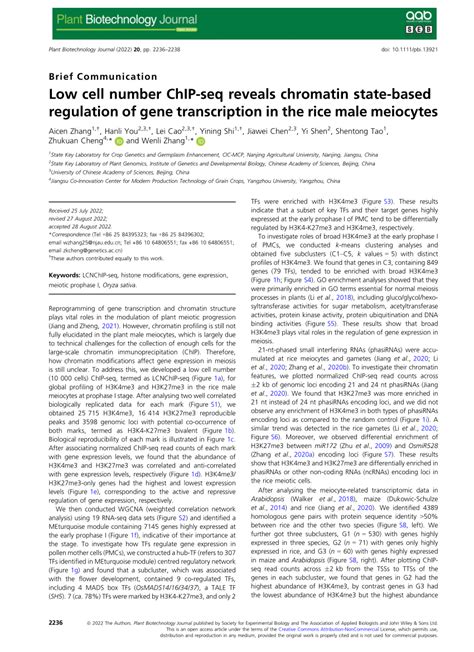 Pdf Low Cell Number Chip‐seq Reveals Chromatin State‐based Regulation Of Gene Transcription In
