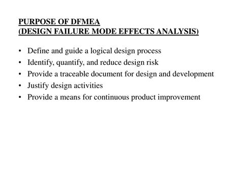 PPT PURPOSE OF DFMEA DESIGN FAILURE MODE EFFECTS ANALYSIS