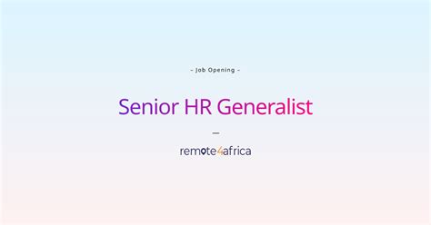 Remote Senior Hr Generalist Job At It Telecommunication Services