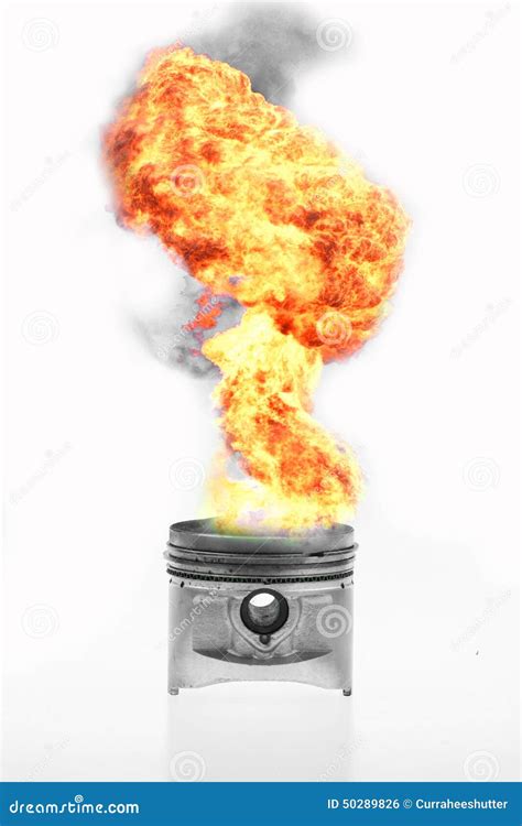 Fuel Burning On Top Of Engine Piston Burning Fire Flame On Engine