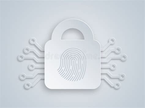 Cyber Security Icon On Grey Background Closed Padlock And Finger Print Safety Concept