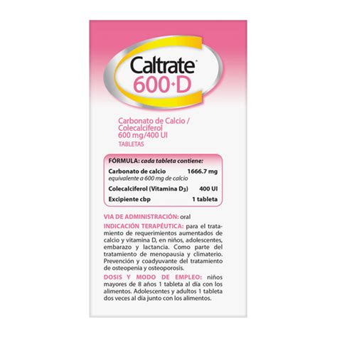Caltrate Suplemento De Calcio 600 D 600mg 400 Ui Frasco Con 30