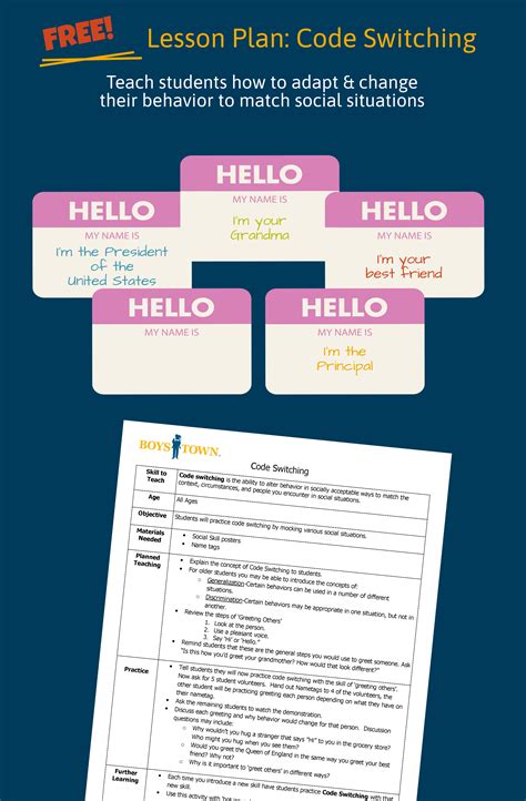 Code Switching Social Skill Lesson Plan Boys Town Lesson Plans Pdf