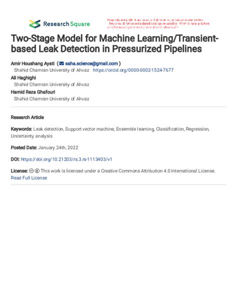 Pdf Two Stage Model For Machine Learningtransient Based Leak