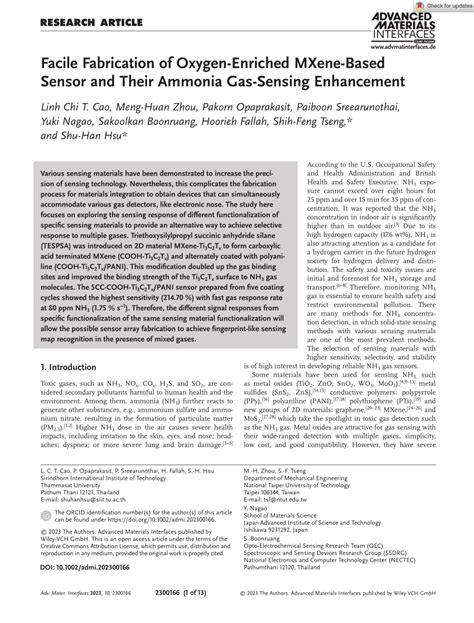 Pdf Facile Fabrication Of Oxygen‐enriched Mxene‐based Sensor And Their Ammonia Gas‐sensing