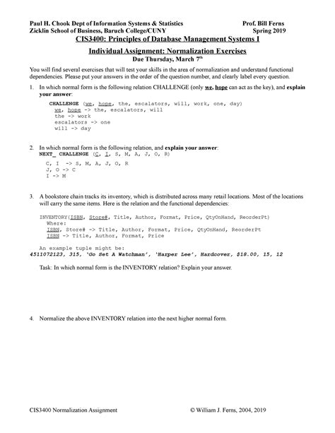 Normalization Exercises S191 1 Paul H Chook Dept Of Information