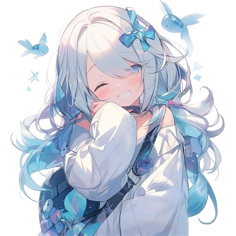 Premium Ai Image A Girl With Blue Hair And A White Dress With Blue
