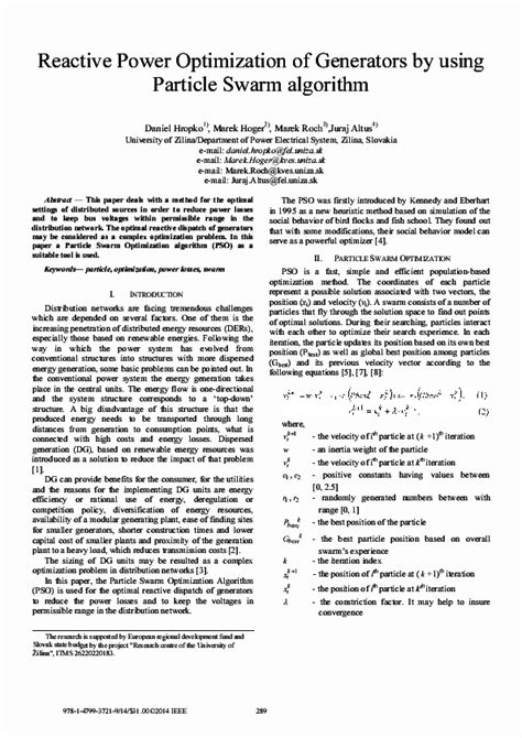 pdf reactive power optimization of generators by using particle swarm