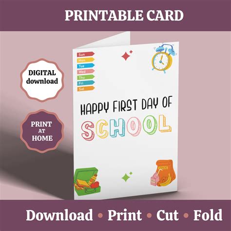 Happy First Day Of School Printable Card Back To School Card Good