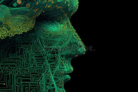 Humanoid Cyber Girl With A Neural Network Thinks Artificial Intelligence With A Digital Brain