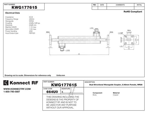 Dual Directional Waveguide Coupler 2 92mm Female Wr28 28 Ghz 50 Ohm 40 W Konnectrf