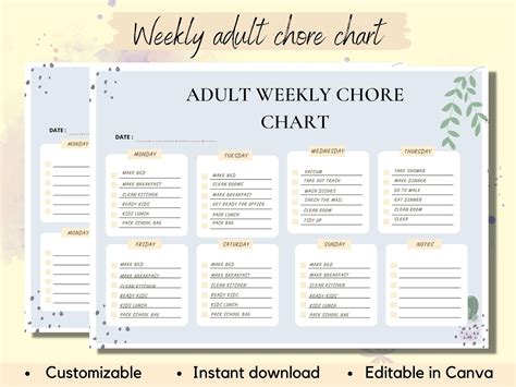 Chore Chart For Adults Templates