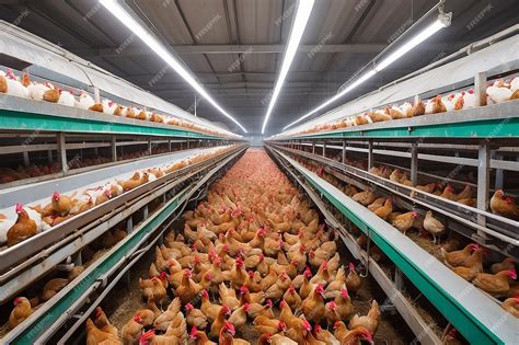 Una Gran Granja Avícola Con Pollos Y Gallos Producción De Carne Y