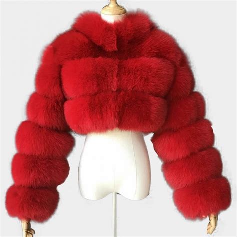Cropped Fur Jacket Winter Bubble Furry Outerwear For Women