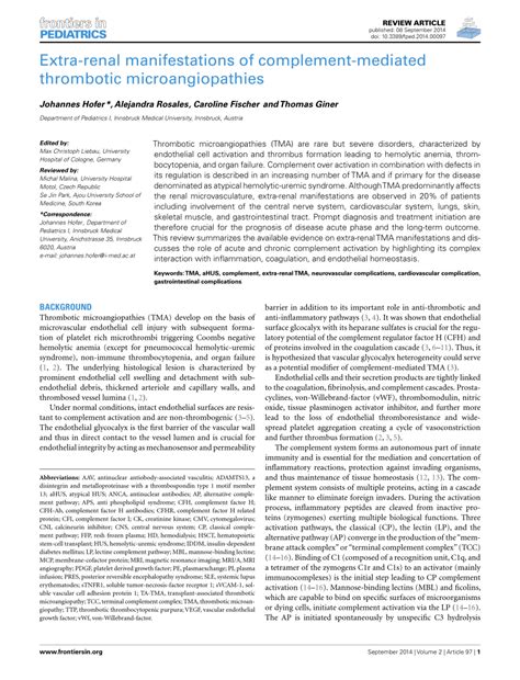 Pdf Extra Renal Manifestations Of Complement Mediated Thrombotic Microangiopathies