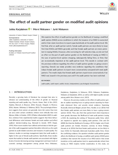Pdf The Effect Of Audit Partner Gender On Modified Audit Opinions