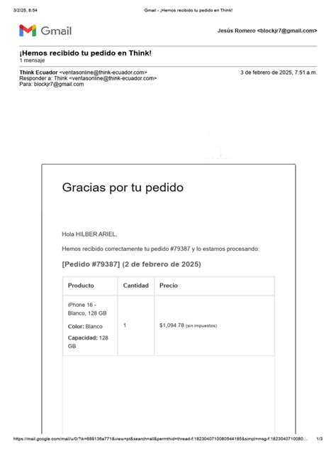 Gmail ¡hemos Recibido Tu Pedido En Think Pdf