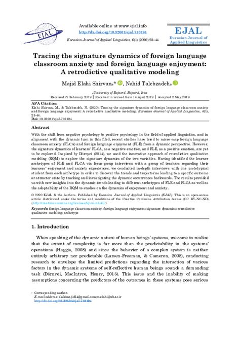 Pdf Tracing The Signature Dynamics Of Foreign Language Classroom